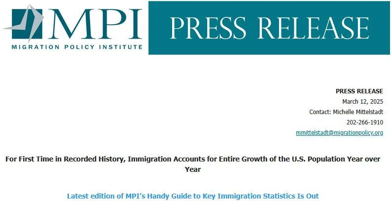 Migration Policy Institute, MPI, Press Release: For First Time in ...